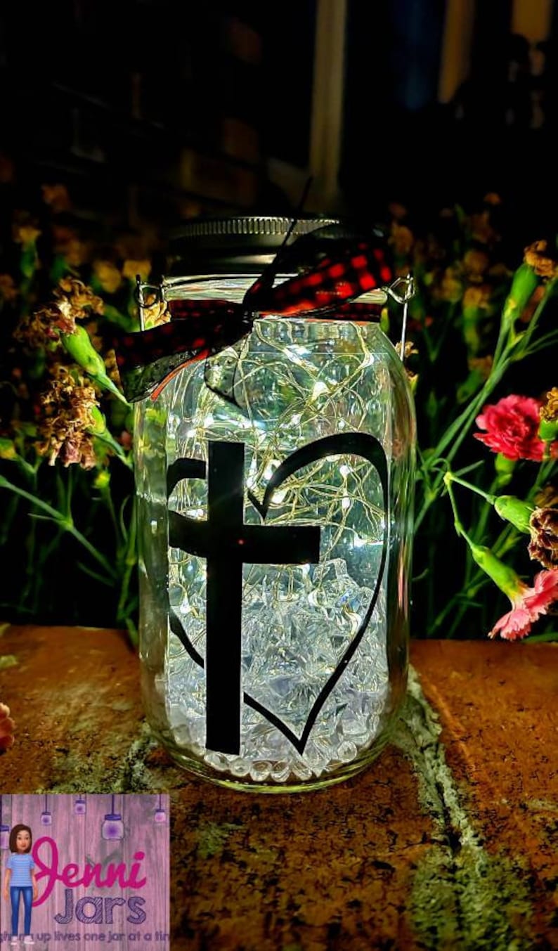 Personalized Cross Mason Jar Light Cross Decor Farmhouse - Etsy