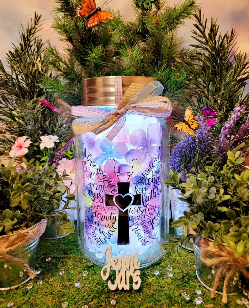 Butterfly With Cross Hydrangea Mason Jar Light Centerpiece, Hydrangea ...