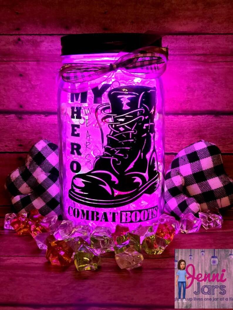 Farmhouse military mason jar light decor hero gift for dad | Etsy