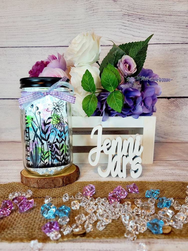 Farmhouse flowers LED color changing mason jar light rustic | Etsy