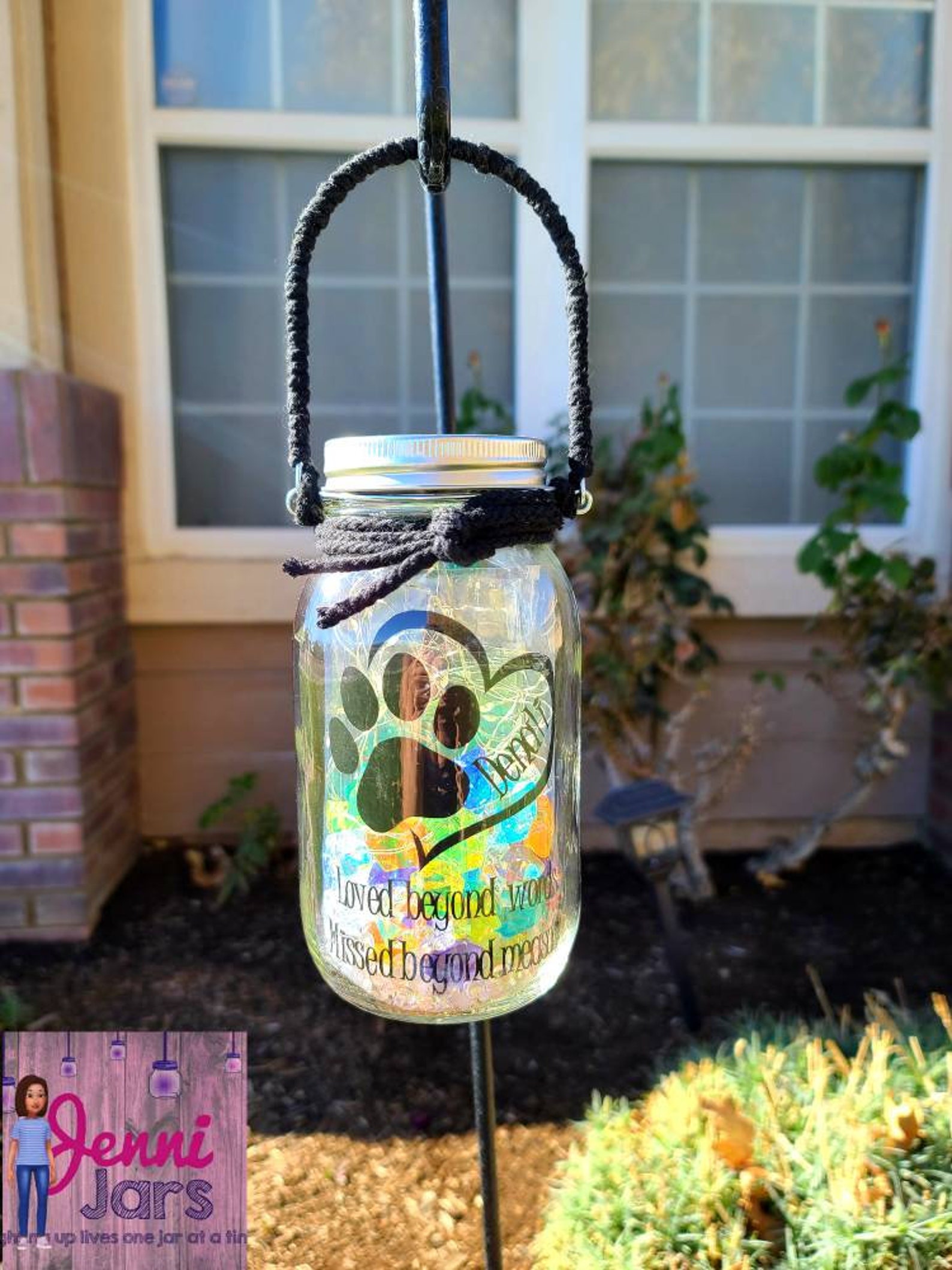 Personalized pet memorial solar mason jar fairy lantern life | Etsy