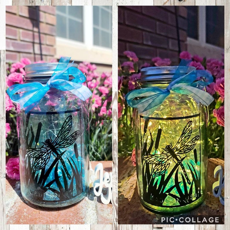 Solar Blue Glass Mason Jar Fairy Lantern Outdoor Garden | Etsy
