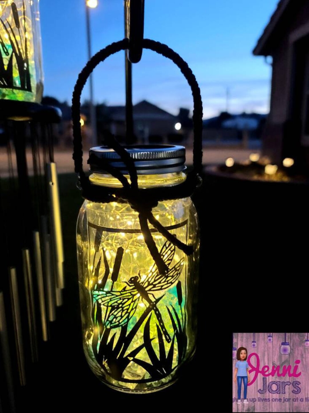 Dragonfly Light up Mason Jar Wind Chime, Farmhouse Patio Mason Jar ...
