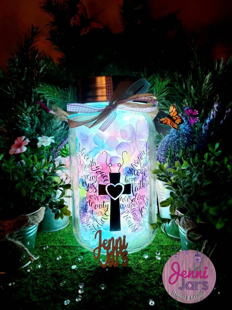 Butterfly With Cross Hydrangea Mason Jar Light Centerpiece, Hydrangea ...