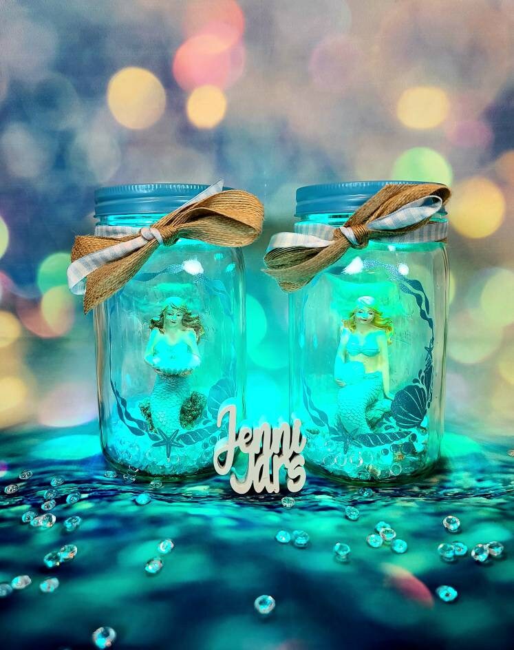 Mermaid LED Color Changing Mason Jar Lights, Beach Decorations ...