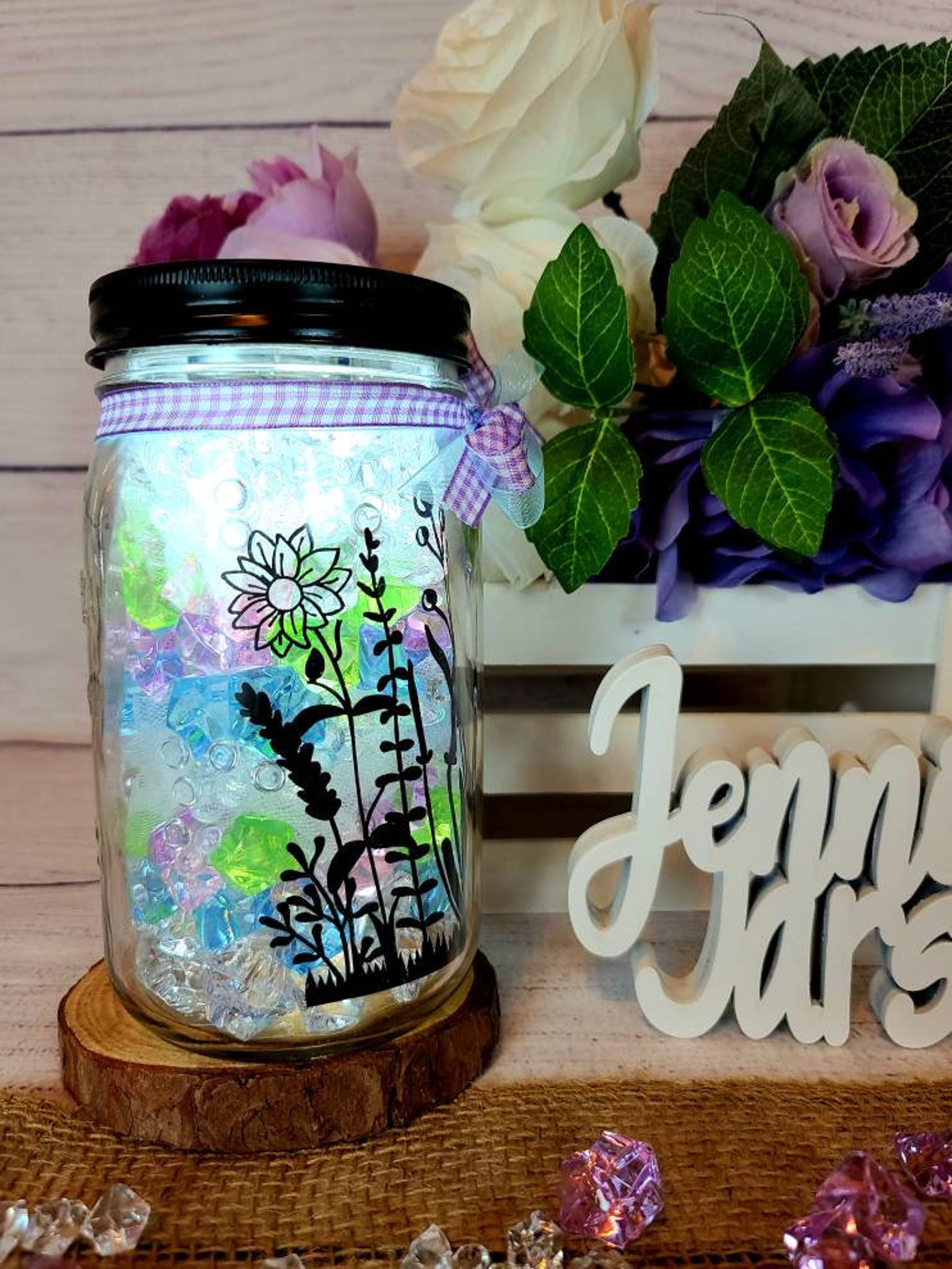 Farmhouse Flowers LED Color Changing Mason Jar Light Rustic - Etsy