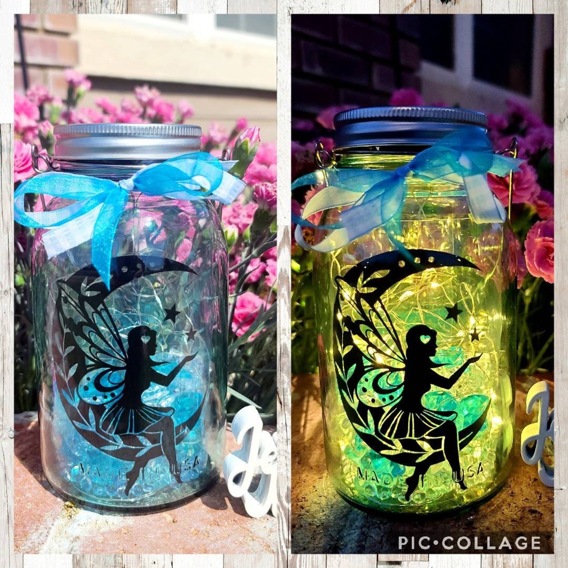Solar Blue Glass Mason Jar Fairy Lantern Outdoor Garden | Etsy