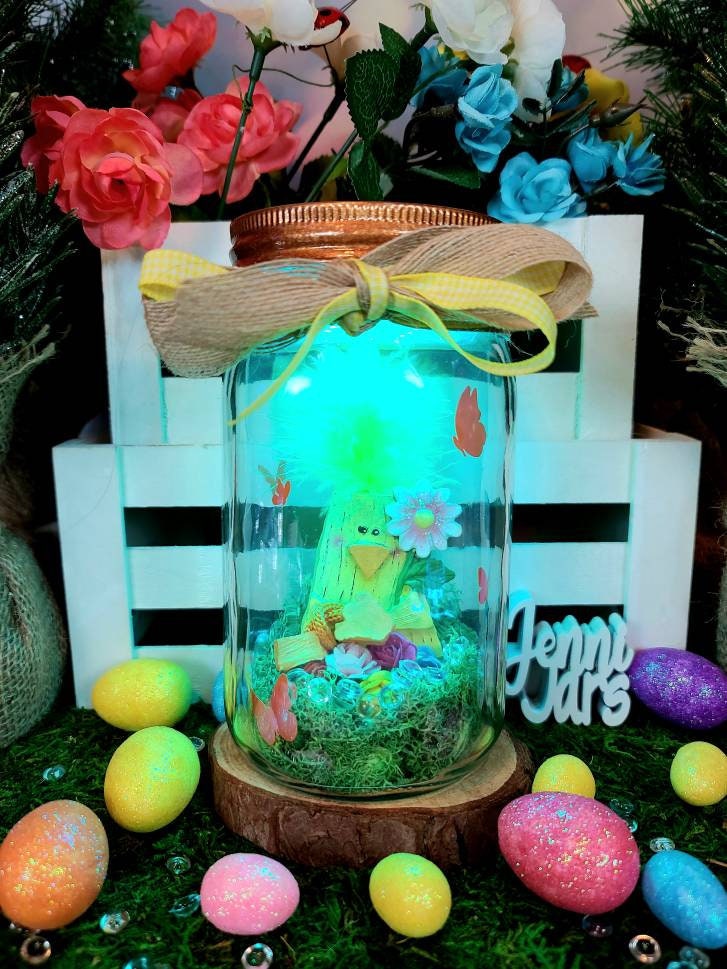Easter chick LED color changing mason jar light farmhouse | Etsy