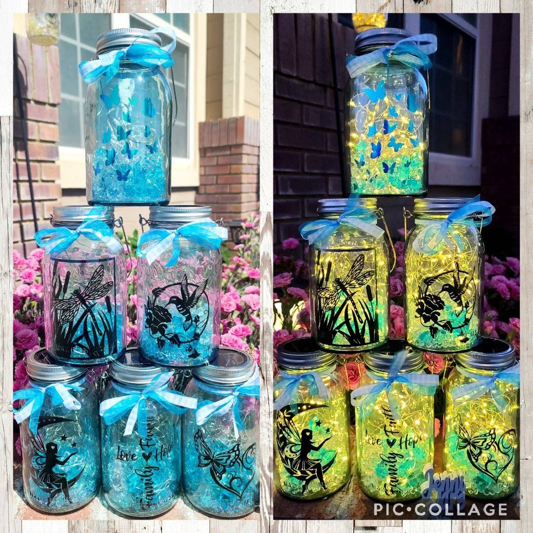 Solar Blue Glass Mason Jar Fairy Lantern, Outdoor Garden Lights ...