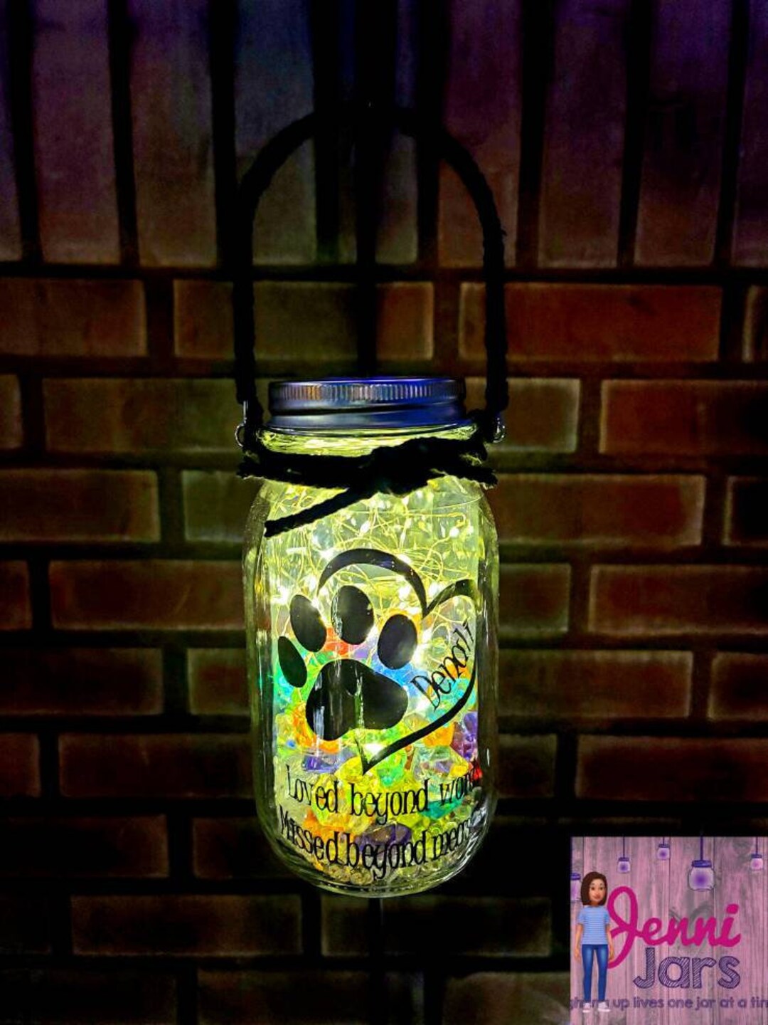 Personalized Pet Memorial Solar Mason Jar Fairy Lantern, Life Marker ...