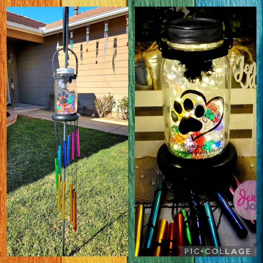 Personalized Pet Memorial Solar Mason Jar Fairy Lantern Wind Chime ...