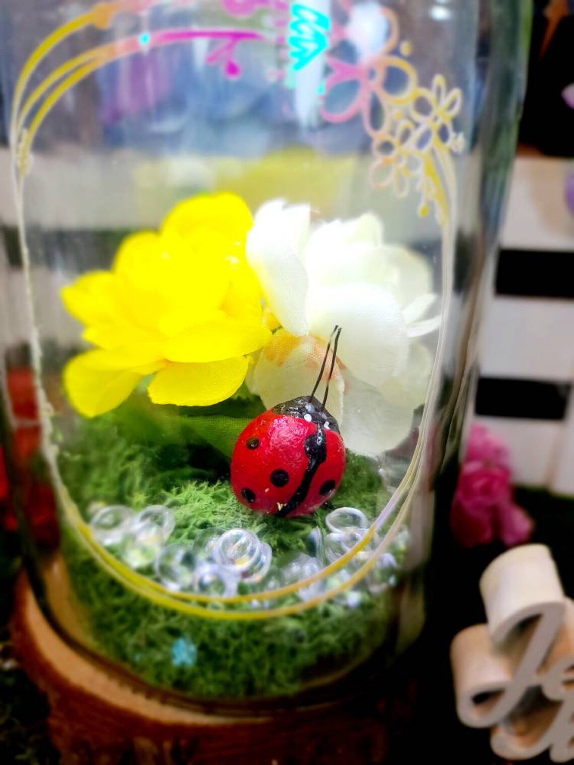Ladybug Flower Terrarium LED Mason Jar Light Farmhouse Spring | Etsy