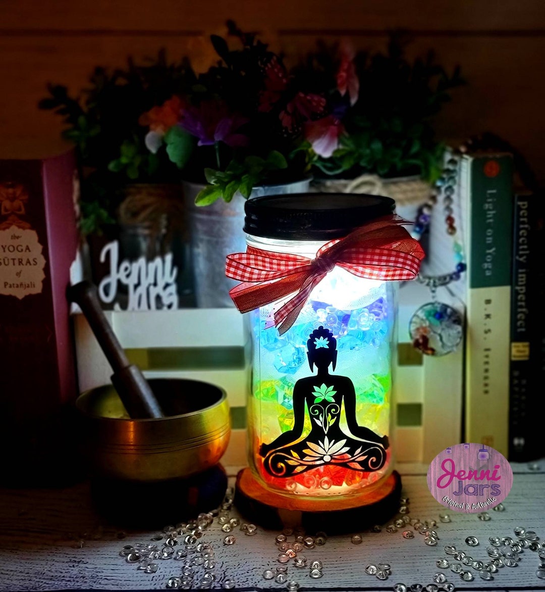 Buddha color changing mason jar light with remote, farmhouse yoga ...