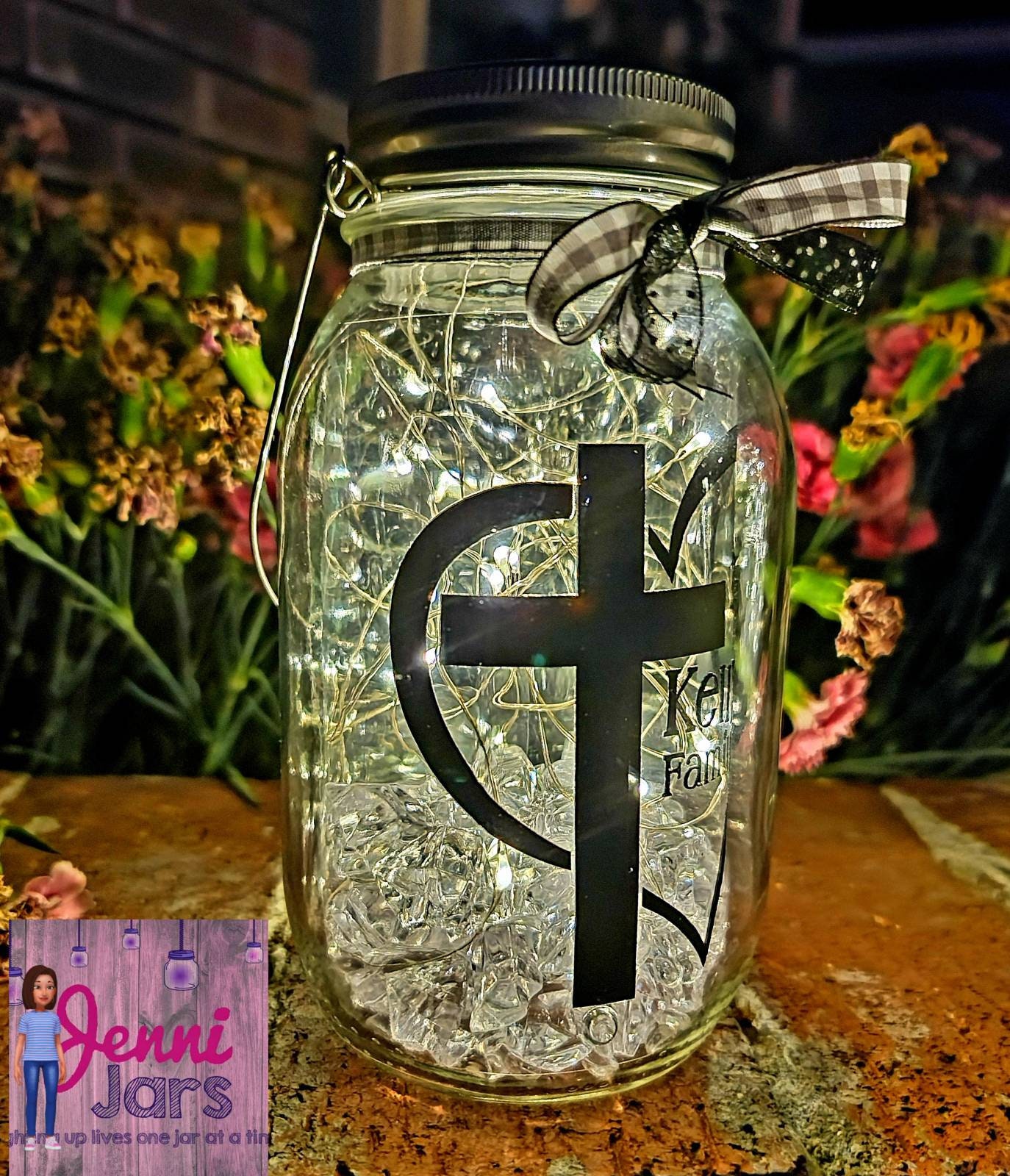 Personalized cross mason jar light cross decor farmhouse | Etsy