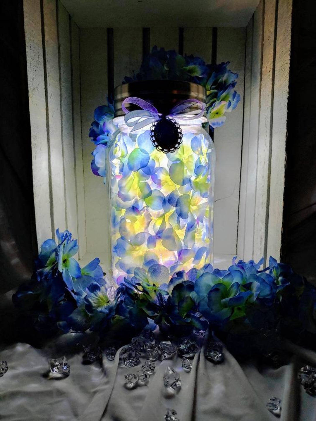 Easter Farmhouse Hydrangea Mason Jar Light Centerpiece, Hydrangea ...