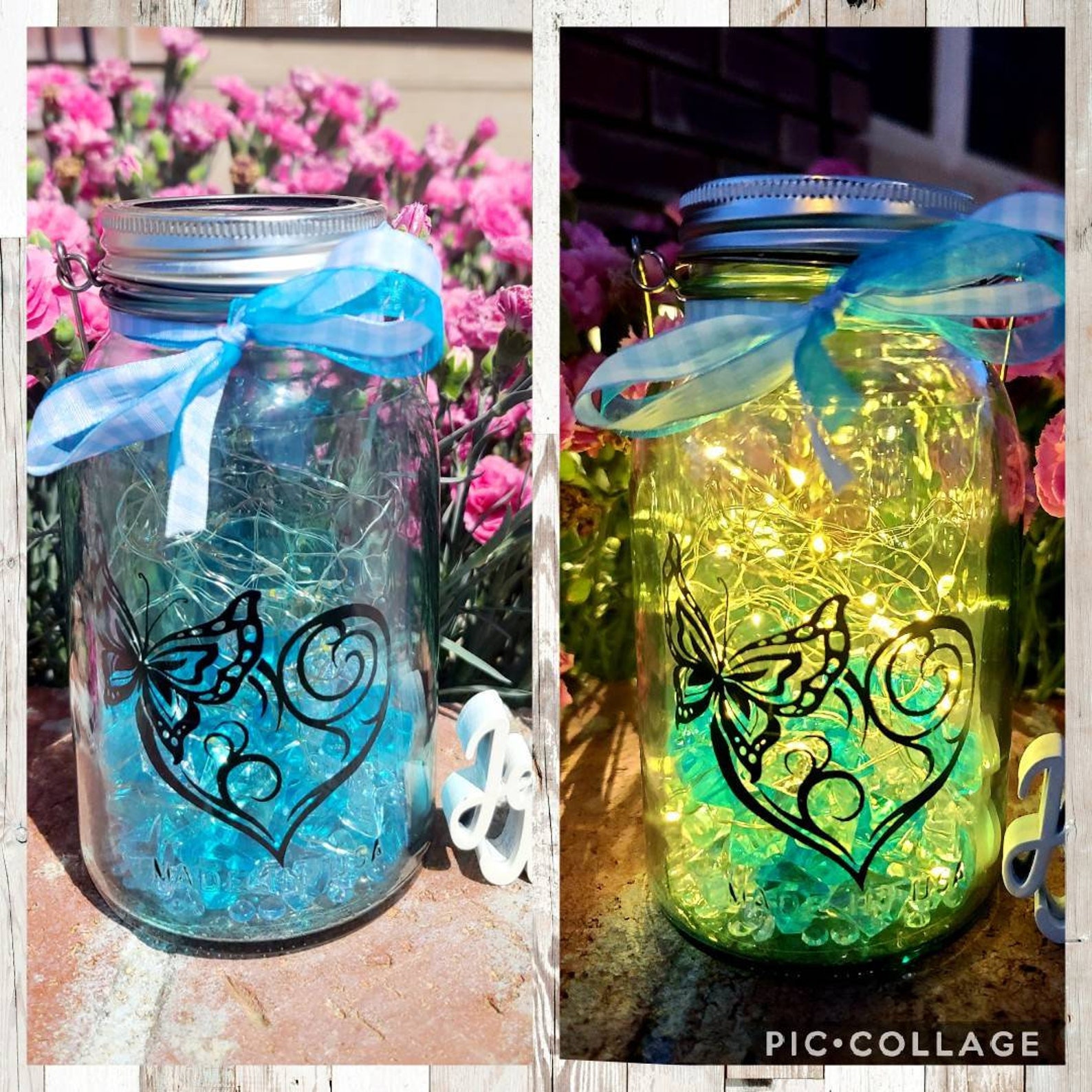 Solar Blue Glass Mason Jar Fairy Lantern Outdoor Garden | Etsy