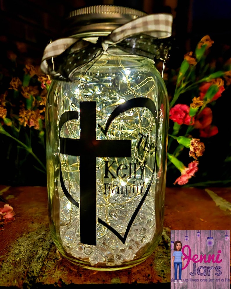 Personalized Cross Mason Jar Light Cross Decor Farmhouse - Etsy
