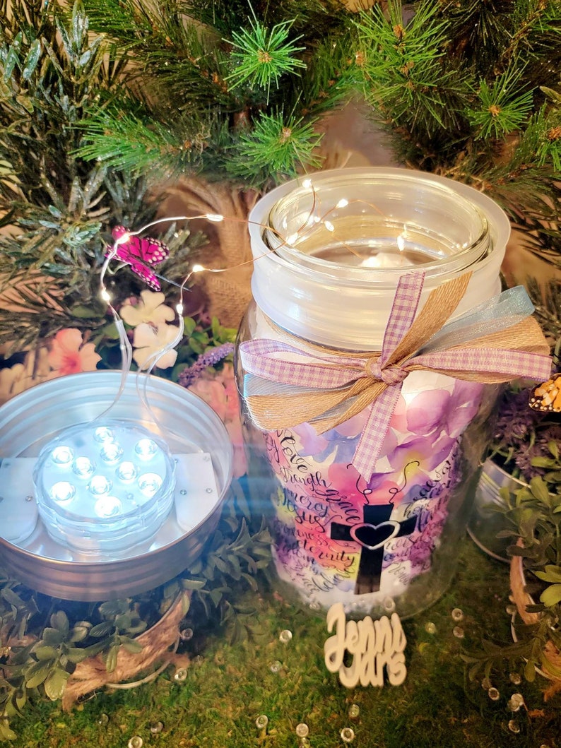 Butterfly With Cross Hydrangea Mason Jar Light Centerpiece, Hydrangea ...