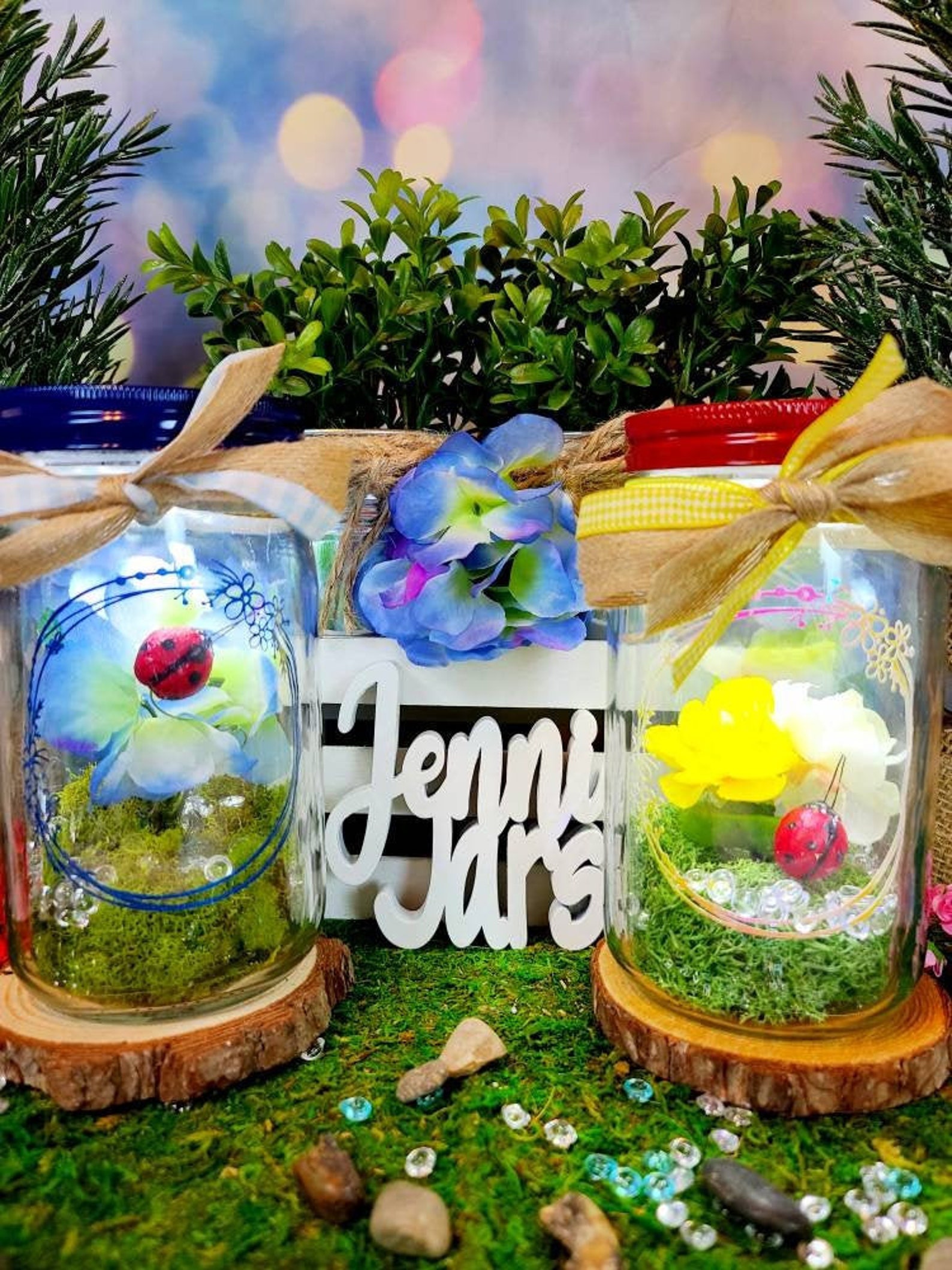Ladybug Flower Terrarium LED Mason Jar Light Farmhouse Spring | Etsy