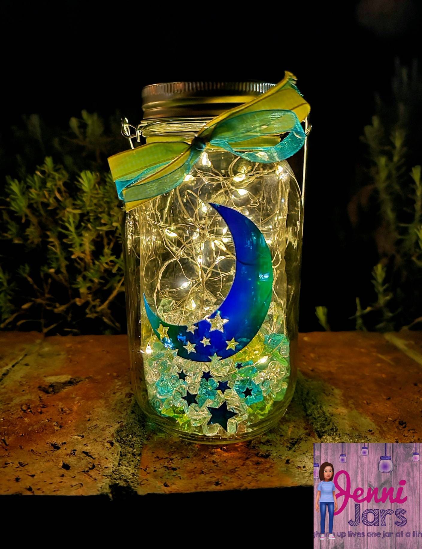 Farmhouse solar outdoor moon light up mason jar celestial | Etsy