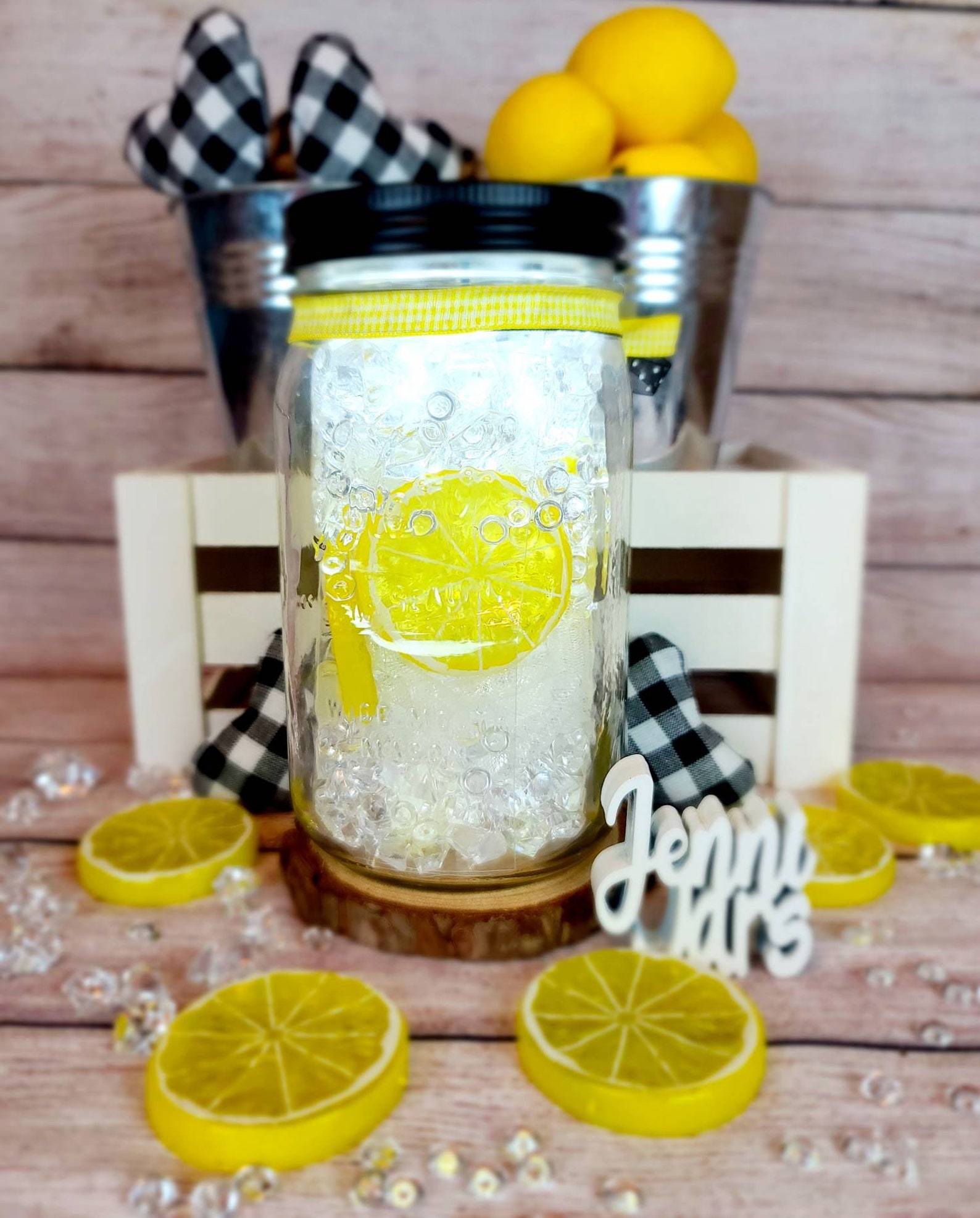 Farmhouse Mason Jar Lights, Lemon Kitchen Centerpieces, Lemon Candle ...