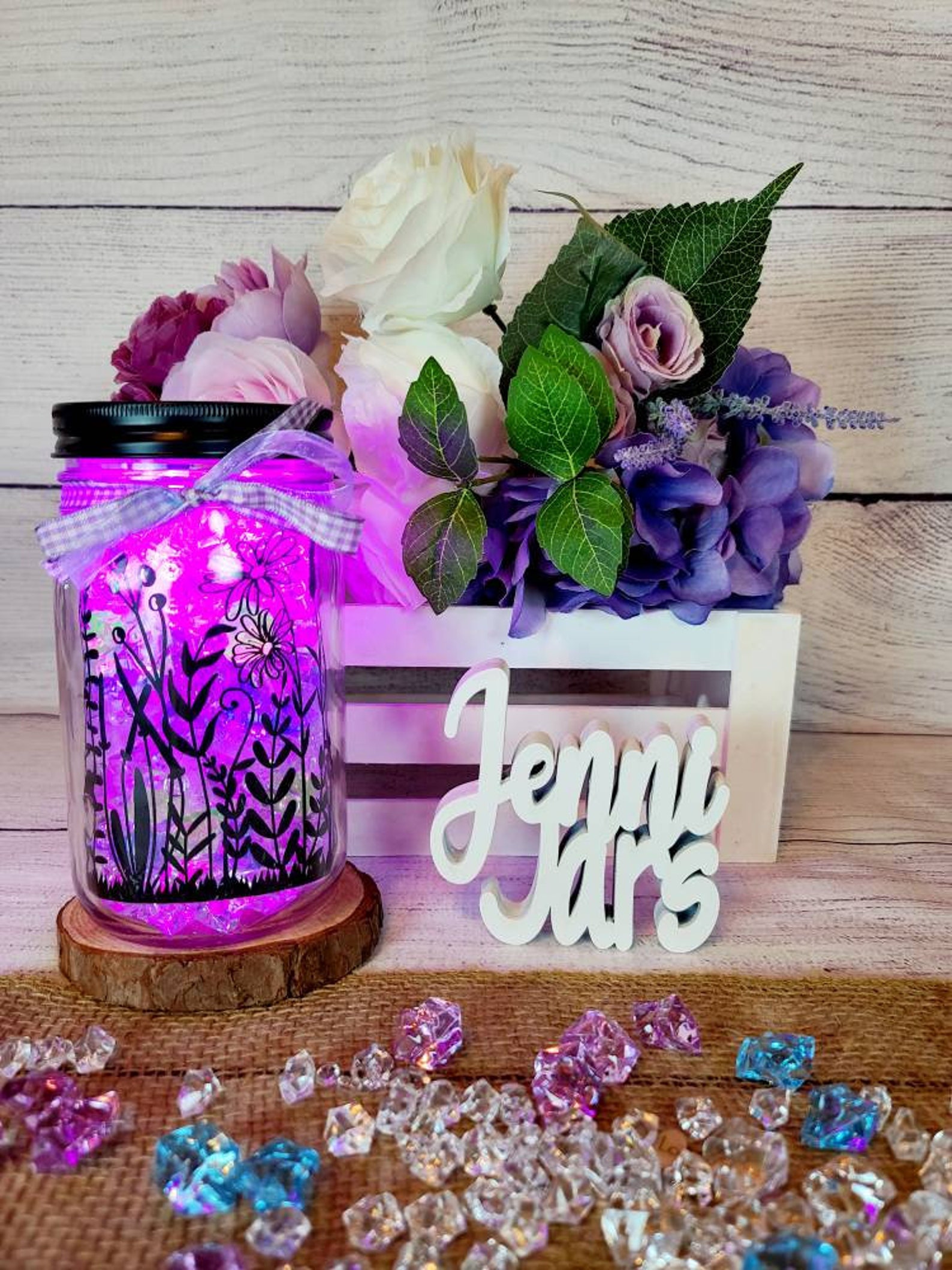 Farmhouse Flowers LED Color Changing Mason Jar Light Rustic - Etsy