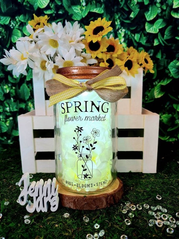 Spring Flower Market LED Color Changing Mason Jar Light White | Etsy