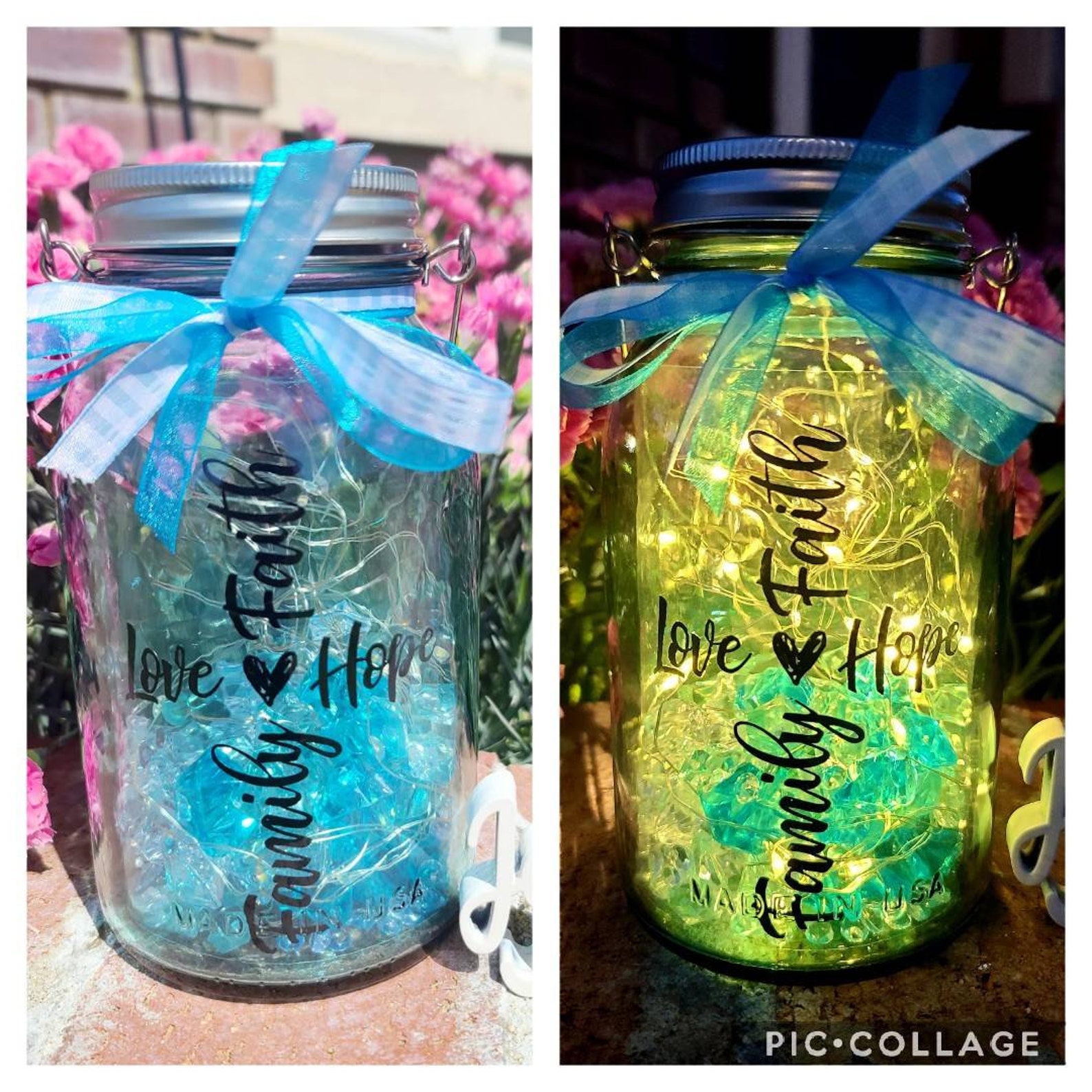 Solar Blue Glass Mason Jar Fairy Lantern Outdoor Garden | Etsy