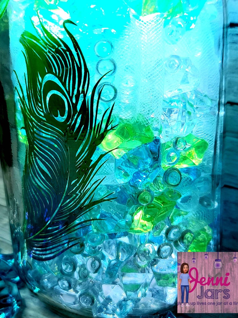 Peacock mason jar light peacock kitchen centerpiece | Etsy
