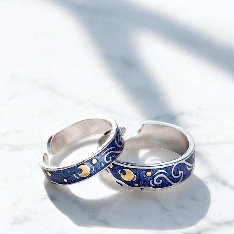 Van Gogh Starry Night Sky Ring Adjustable Romantic Couple Ring ...