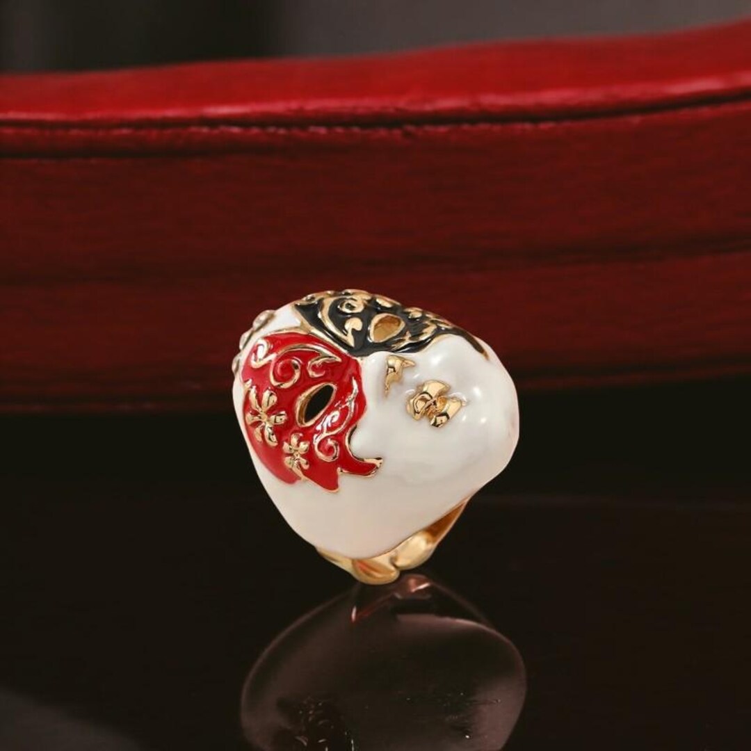 Traditional Chinese Mask Ring | Red Black Mask Ring | Adjustable Open ...