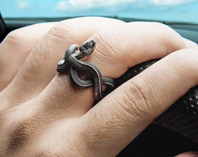 Python Snake Wrapped Ring | Adjustable Open Ring | Punk Style Ring ...