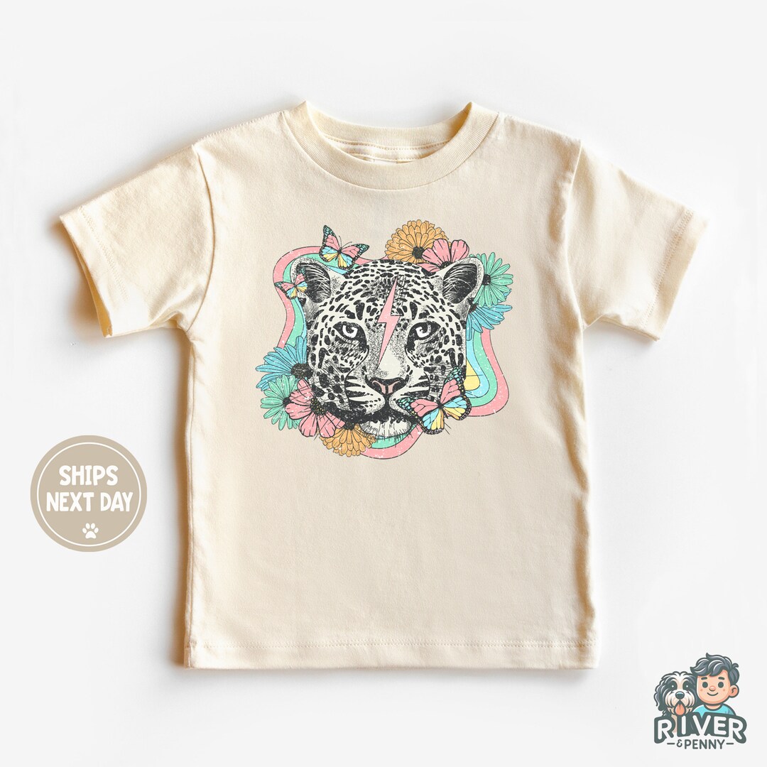 Retro Leopard Tee Shirt Everyday Cute Colorful Leopard Natural or Peach ...