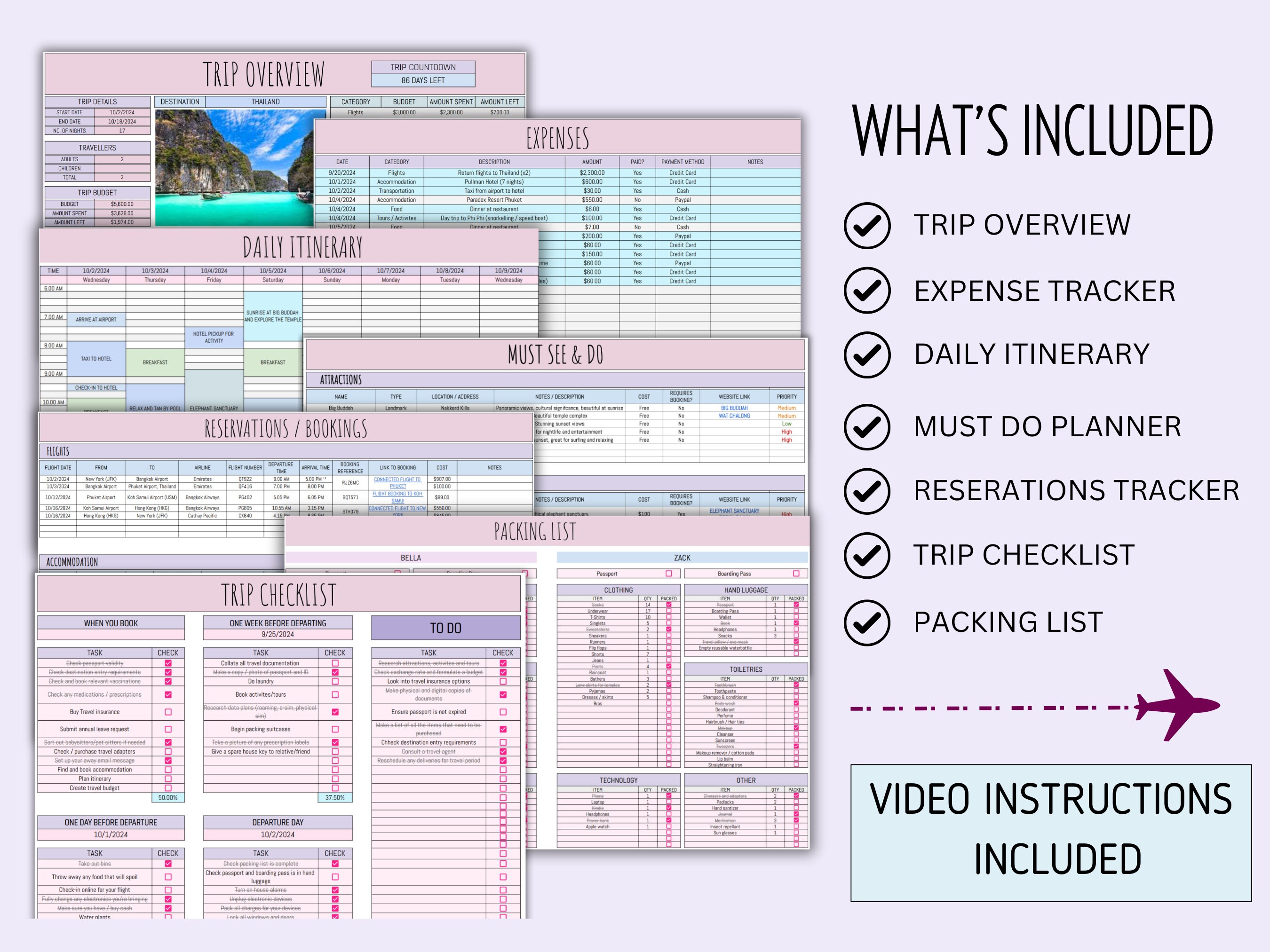 Travel Planner Google Sheets Digital Travel Itinerary Template Editable ...