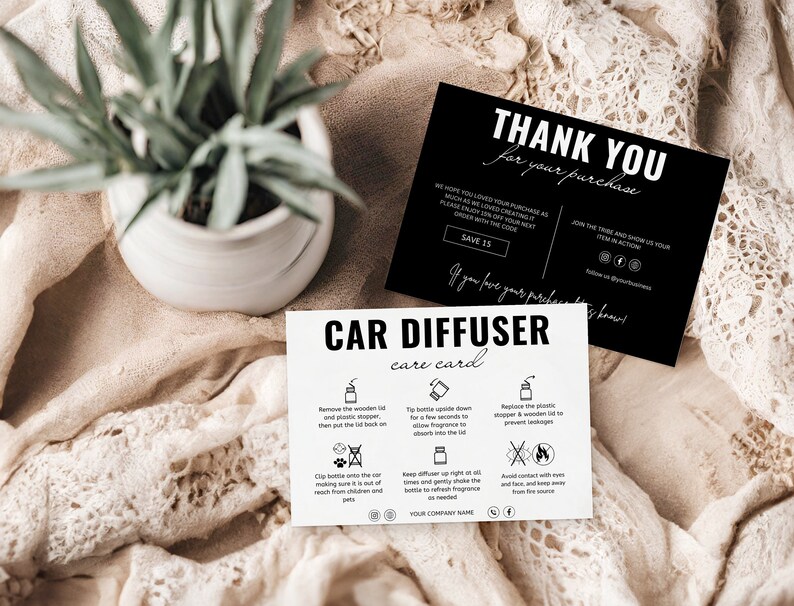 Car Diffuser Care Card Editable Template Set, Car Diffuser Care Guide ...