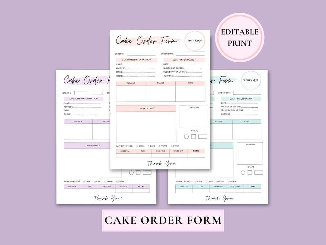 Editable Cake Order Form Template, Custom Bakery Order Form Canva ...