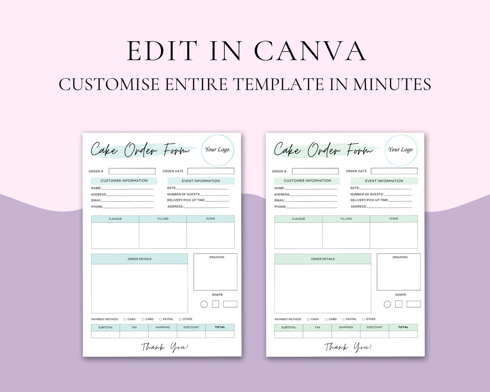 Editable Cake Order Form Template, Custom Bakery Order Form Canva ...