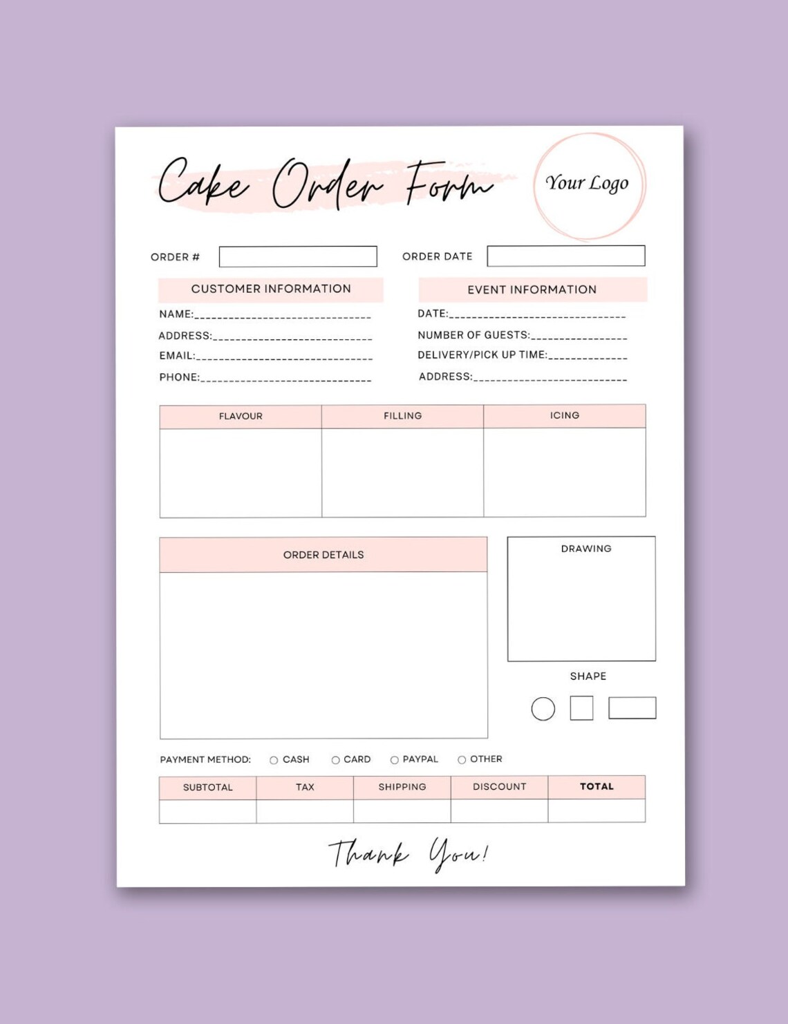 Editable Cake Order Form Template, Custom Bakery Order Form Canva ...
