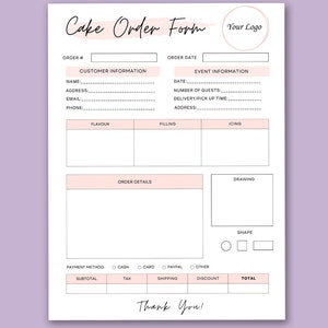 Editable Cake Order Form Template, Custom Bakery Order Form Canva ...