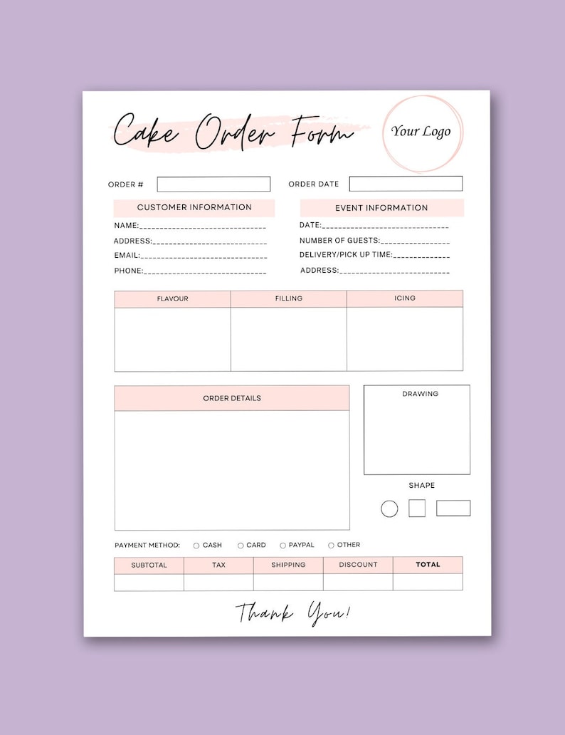 Editable Cake Order Form Template, Custom Bakery Order Form Canva ...