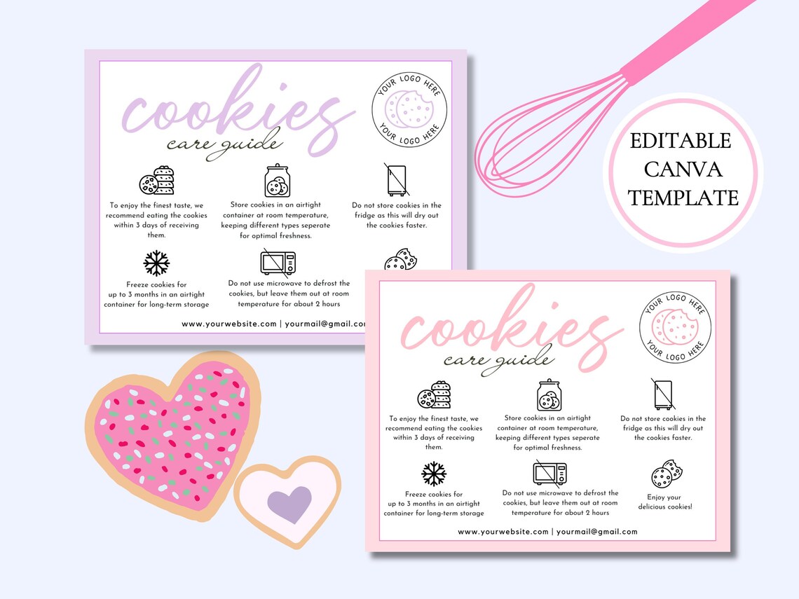 Cookie Care Card Template, Editable Cookie Care Instructions Canva ...