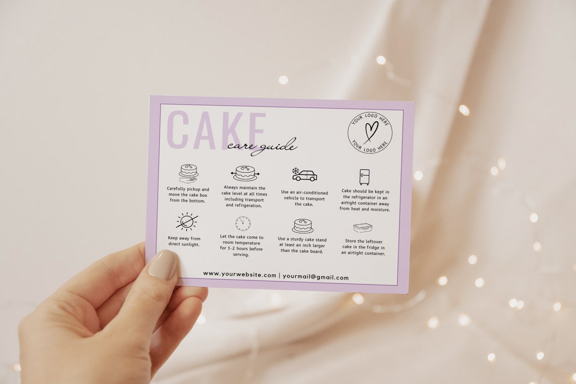 Cake Care Card Editable Template, Cake Care Instructions Card, Cake ...