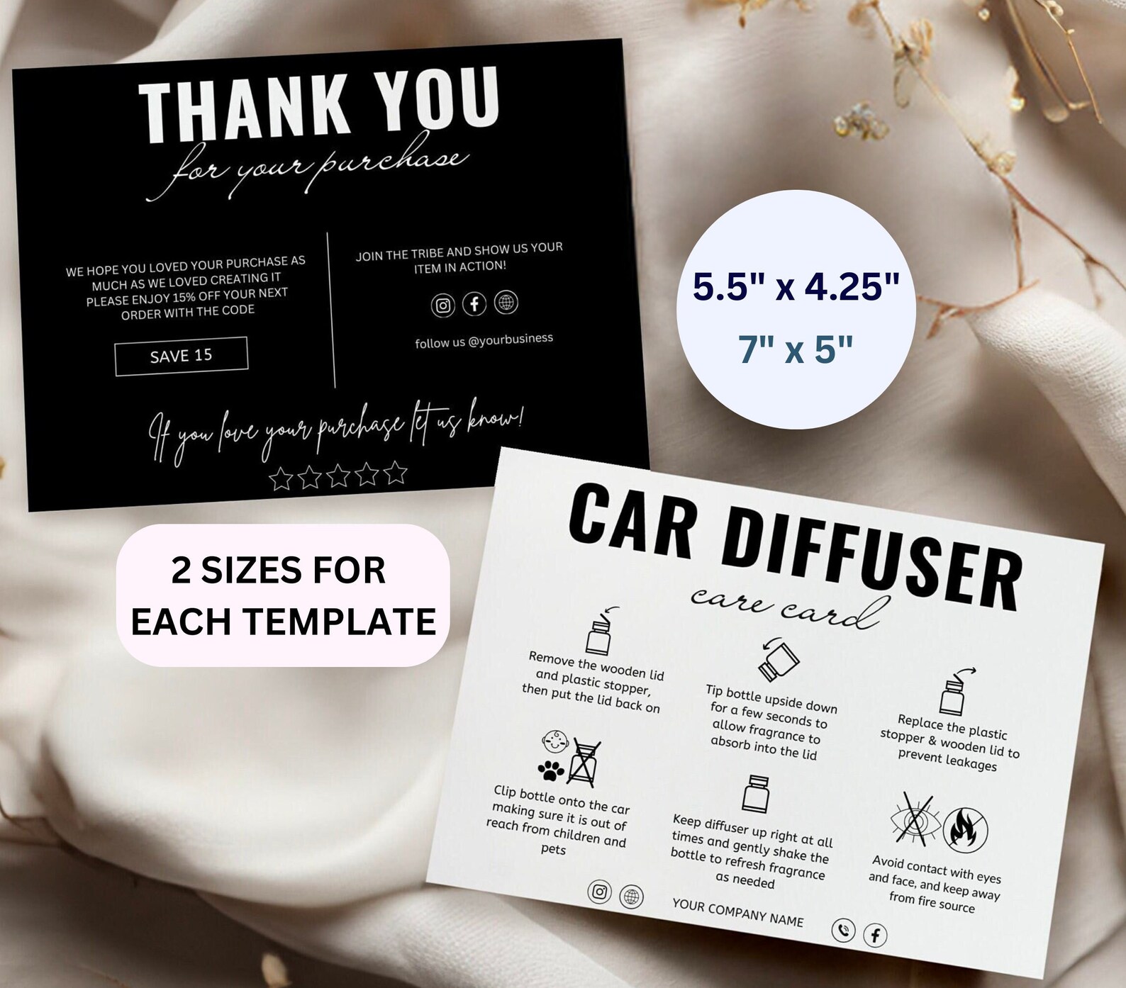 Car Diffuser Care Card Editable Template Set, Car Diffuser Care Guide ...