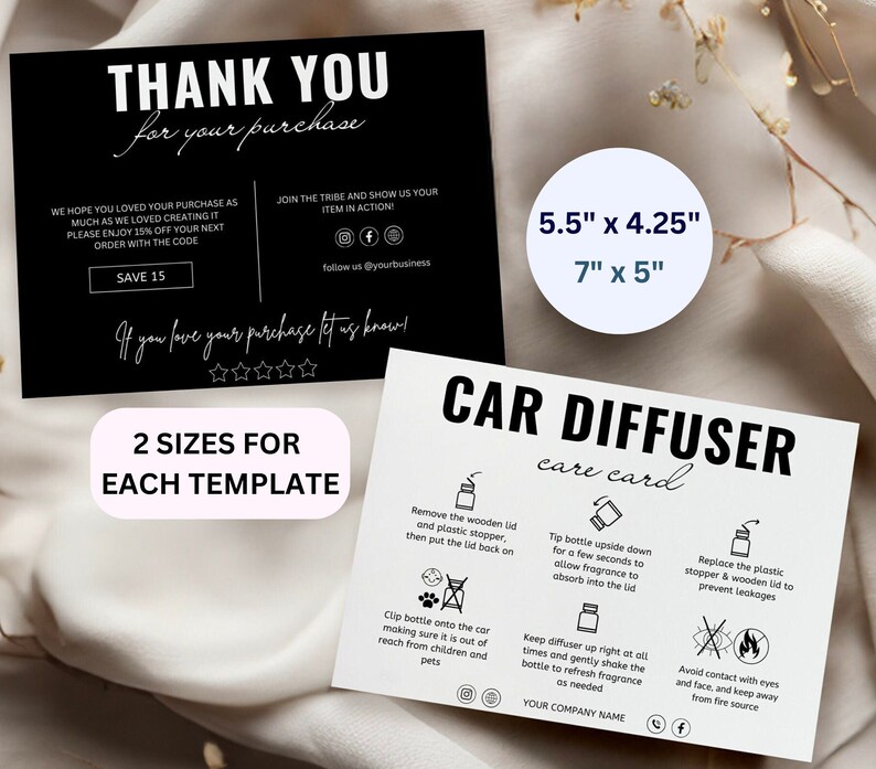 Car Diffuser Care Card Editable Template Set, Car Diffuser Care Guide ...