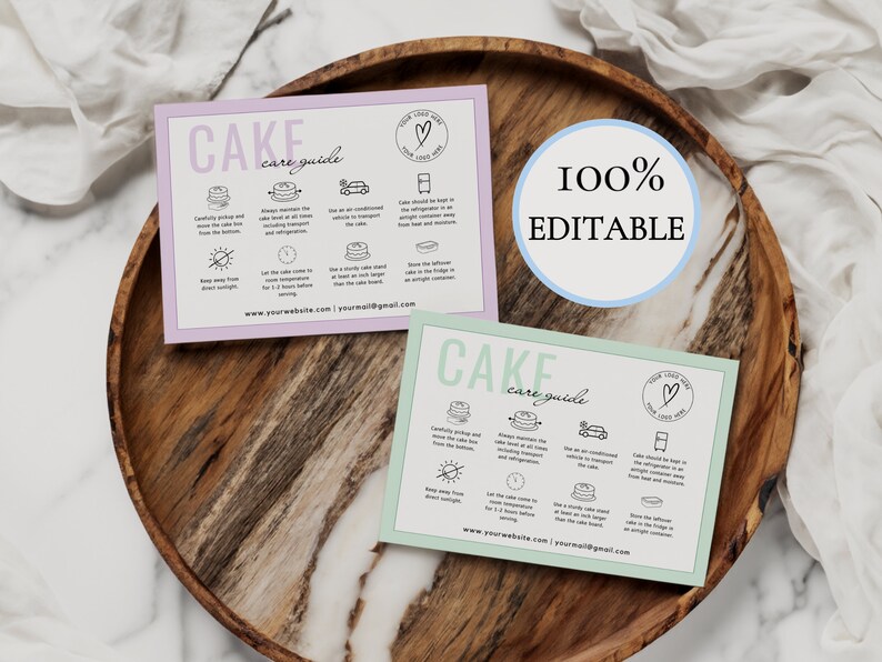 Cake Care Card Editable Template, Cake Care Instructions Card, Cake ...