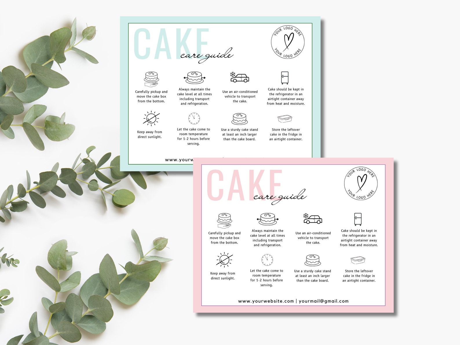 Cake Care Card Editable Template, Cake Care Instructions Card, Cake ...