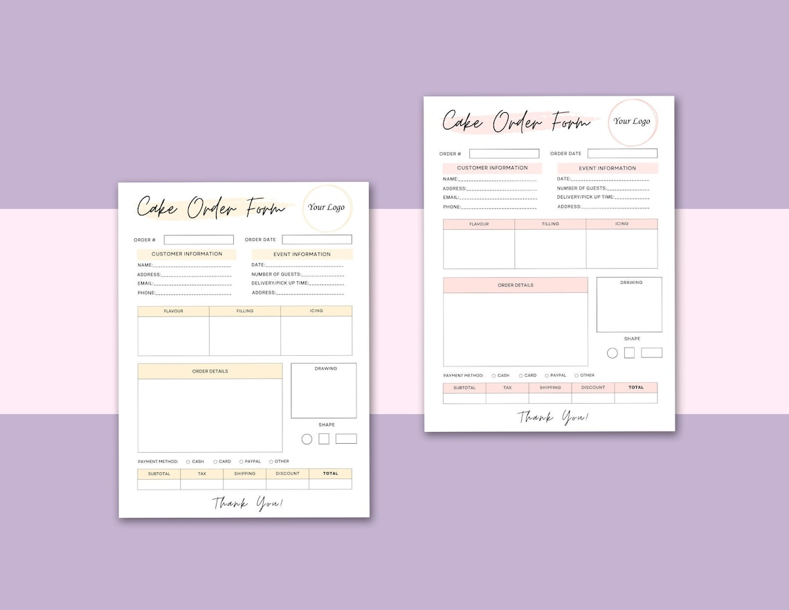Editable Cake Order Form Template, Custom Bakery Order Form Canva ...