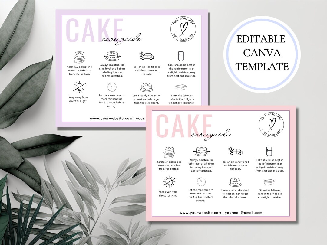 Cake Care Card Editable Template, Cake Care Instructions Card, Cake ...