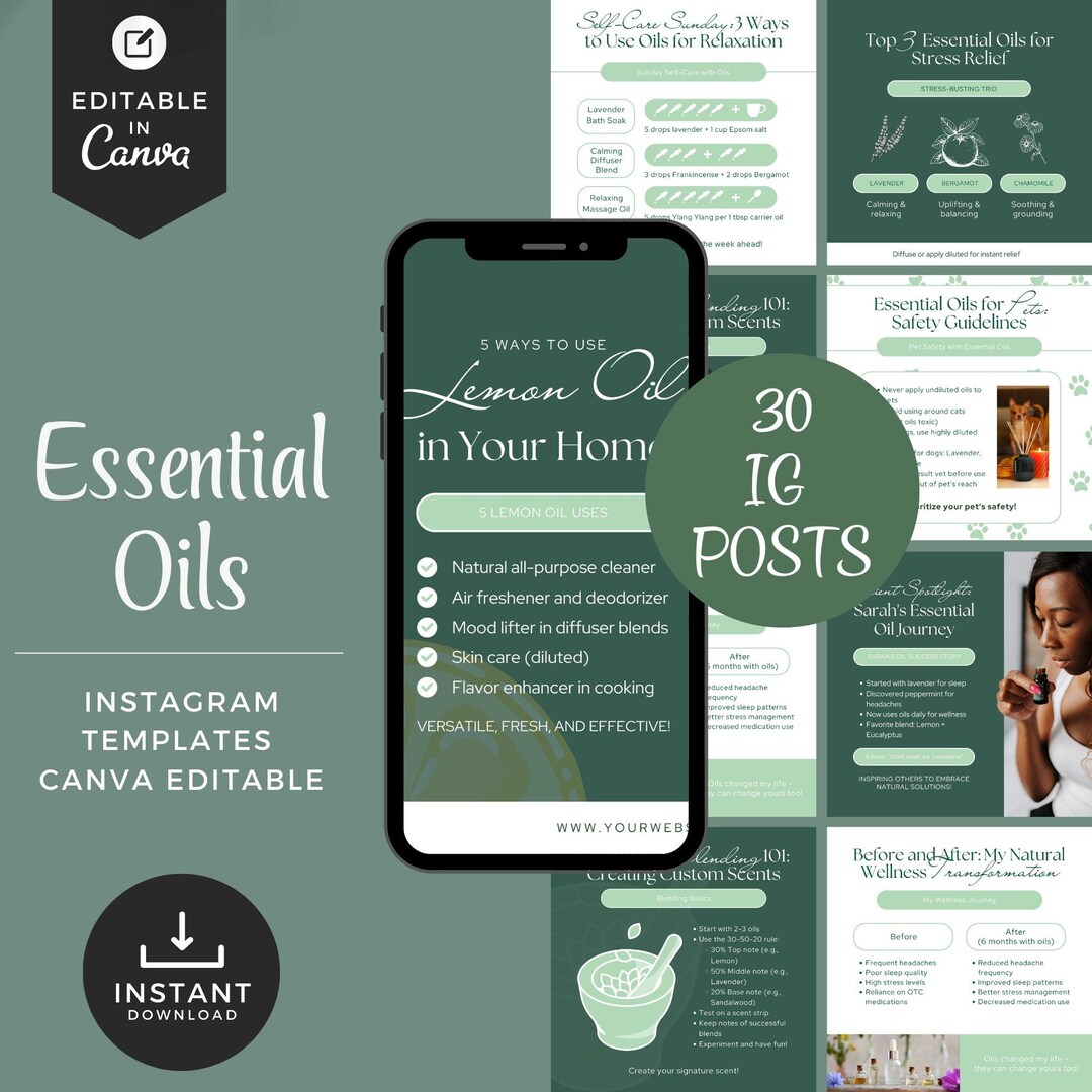 Essential Oils Instagram Templates Editable Canva Designs for ...