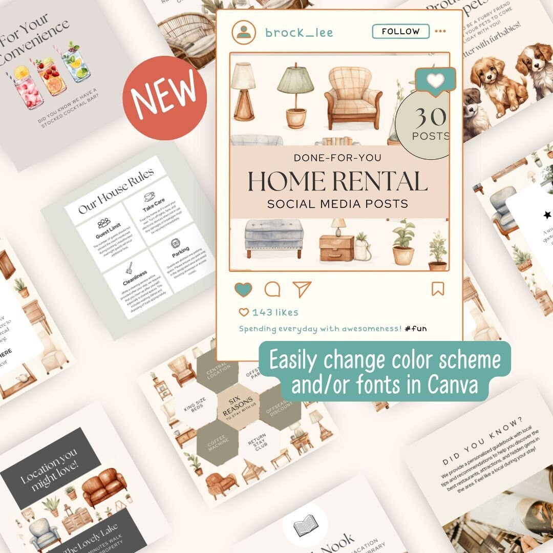 Airbnb Instagram Post Template Editable Canva Vacation Rental Design ...